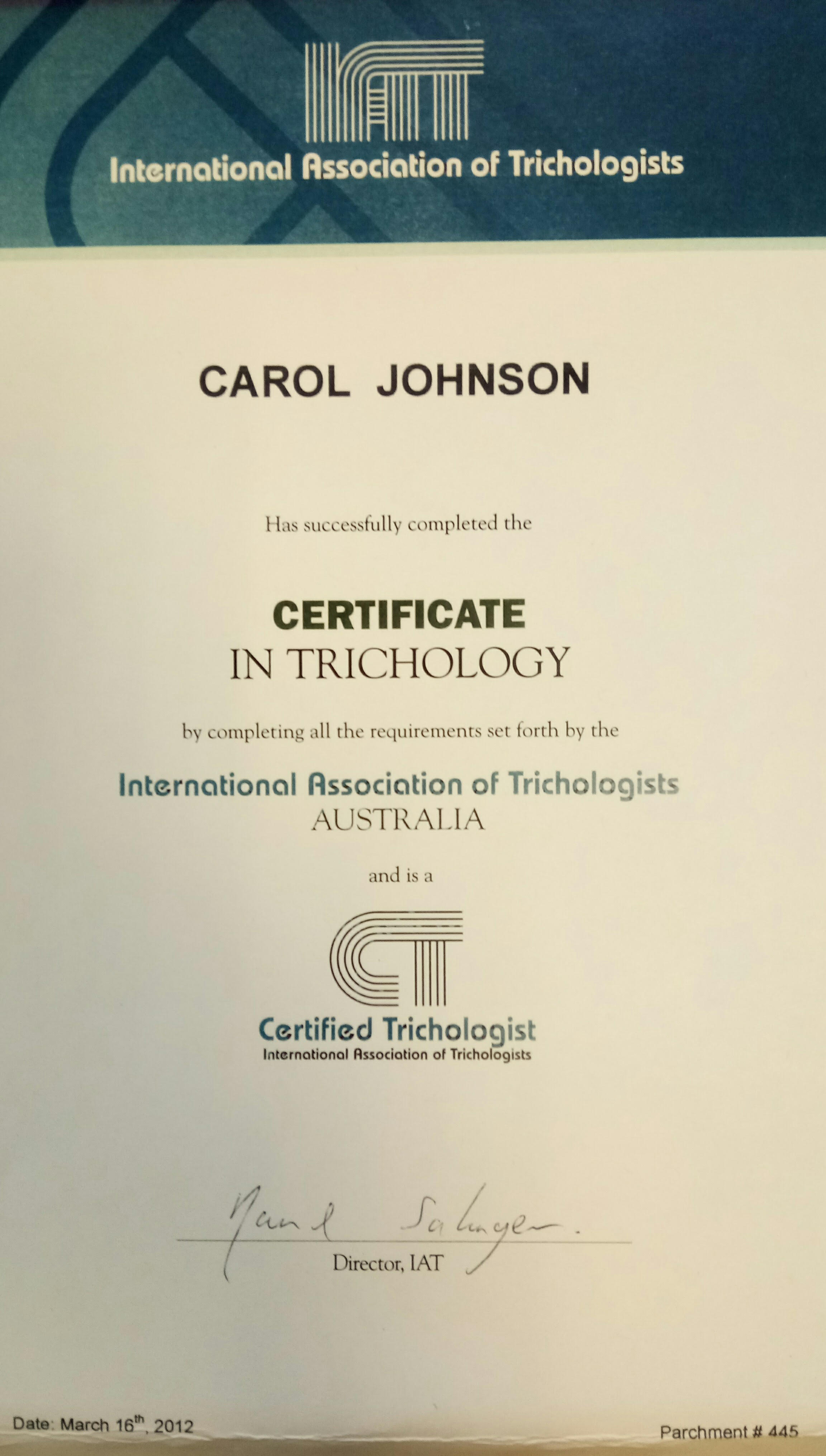 Carol Johnson, a Certified Trichologist - Universal Hair Clinic Dublin